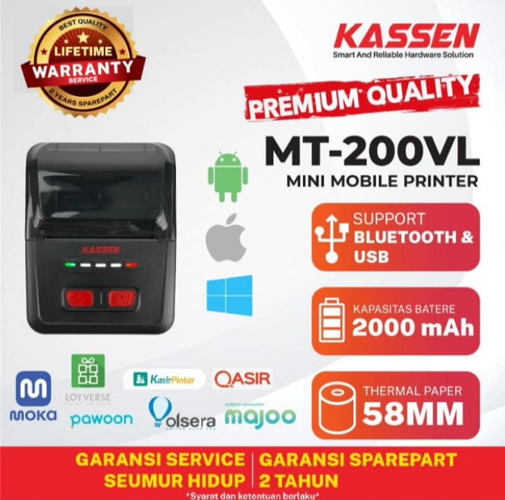 Kassen MT-200VL Portable Bluetooth Thermal Mini Printer - Software Kreatif